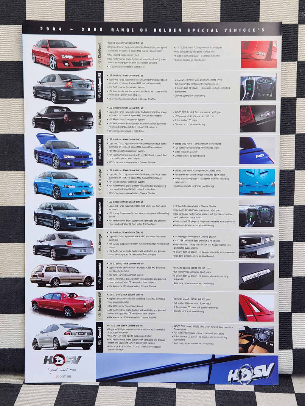 HSV Holden Commodore VY 2004-2005 Range Single Page Sales Brochure ...