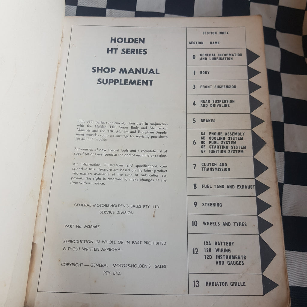Genuine Holden HT Series Workshop Manual Supplement Includes Monaro Gt ...